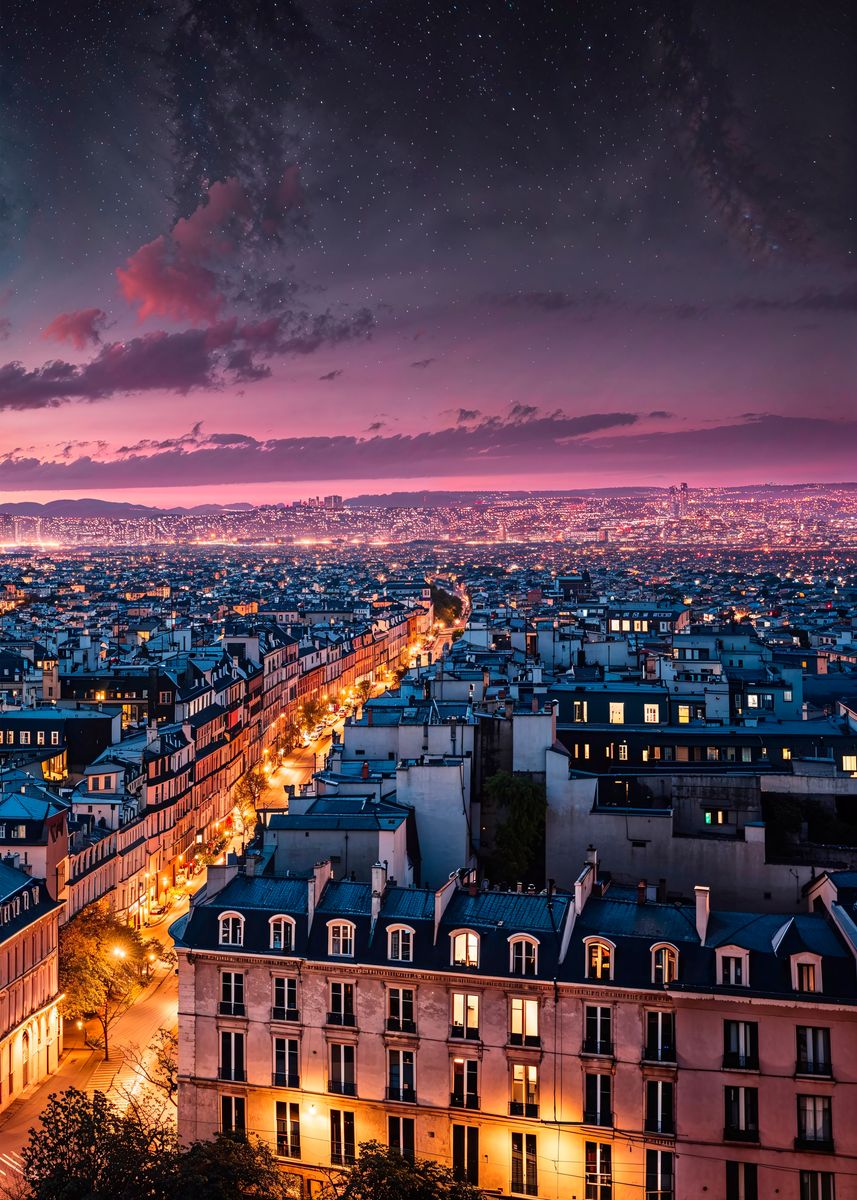 'Paris Night Sky' Poster, picture, metal print, paint by shakes | Displate
