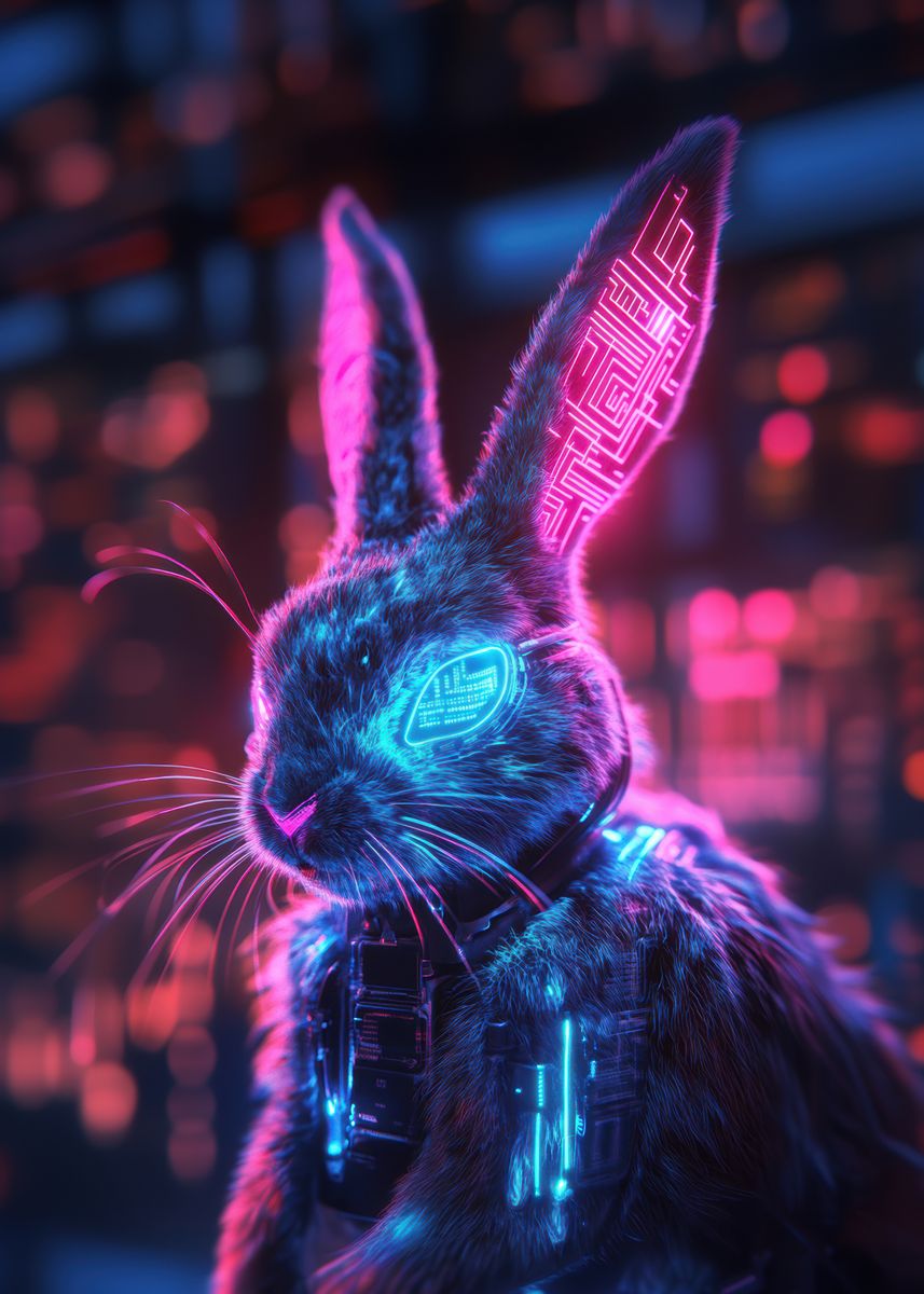 'Cyberpunk Bunny' Poster, picture, metal print, paint by | Displate