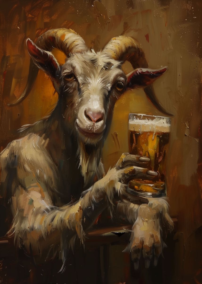 'Beer Drinking Goat' Poster, picture, metal print, paint by Frank ...