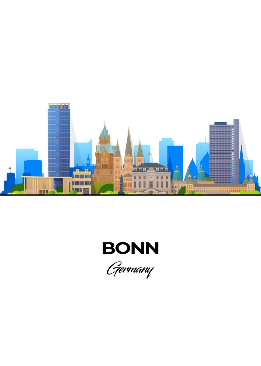 'Bonn Skyline Illustration' Poster, picture, metal print, paint by ...