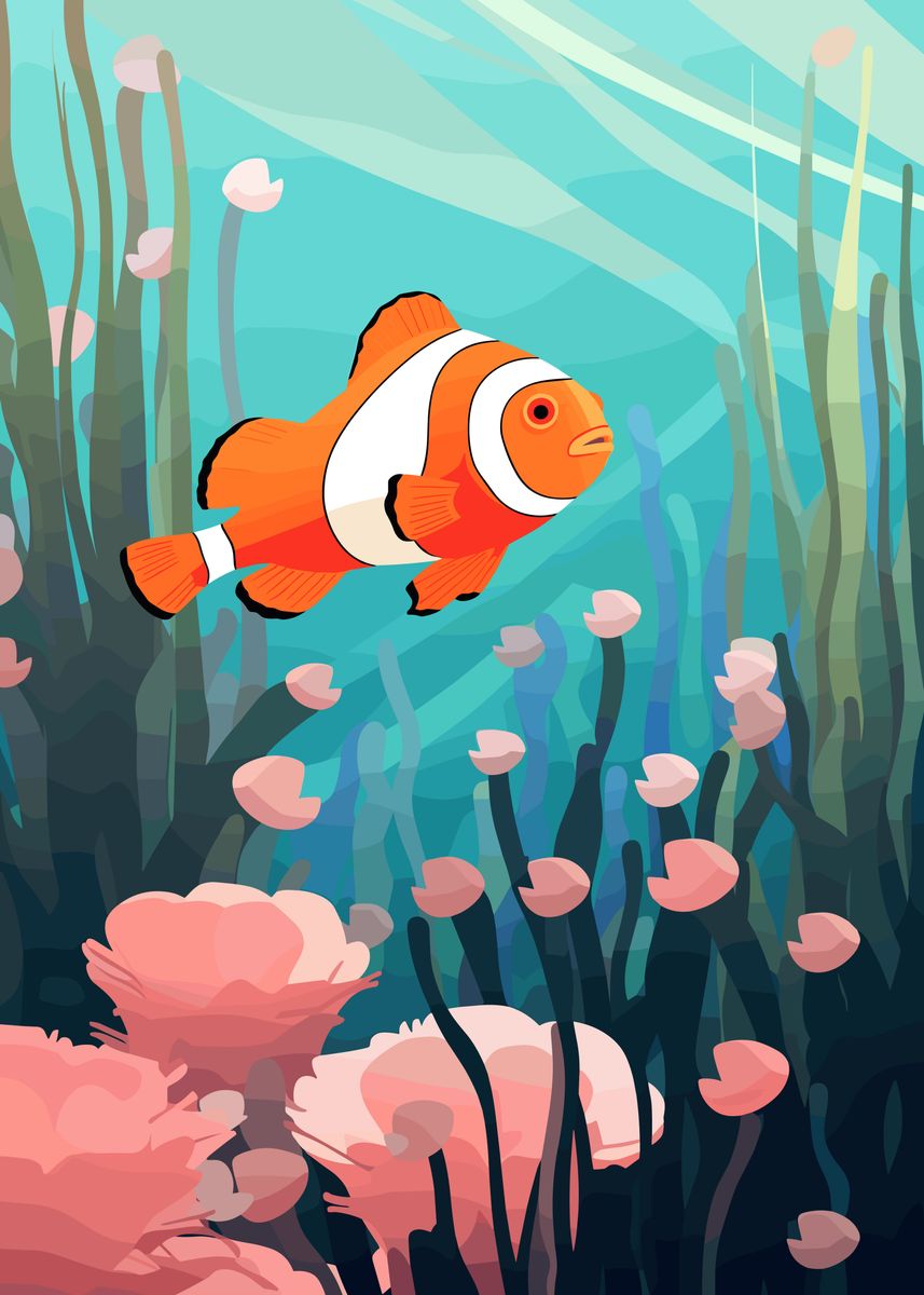 'Clownfish in Coral Reef' Poster, picture, metal print, paint by Brook ...