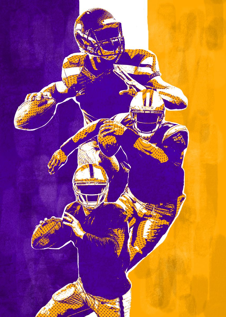 'Purple & Gold Football Players' Poster, picture, metal print, paint by ...