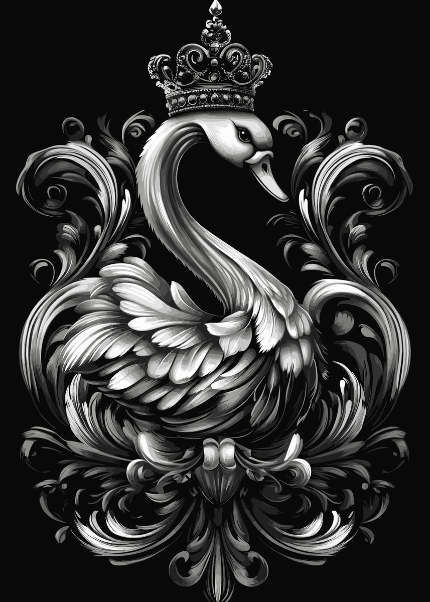'Baroque Swan with Crown Royalcore Swan' Poster, picture, metal print ...