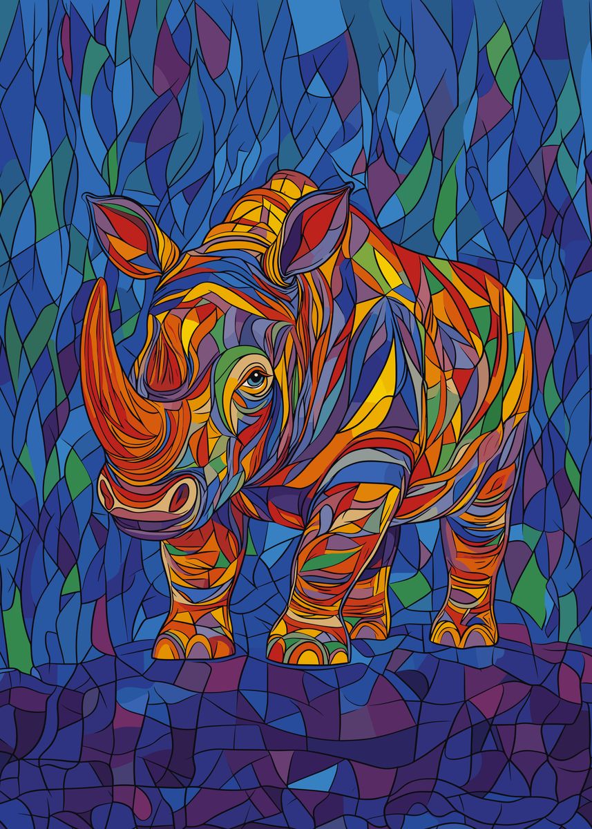 'Rhino Pop Art Cubism Style' Poster, picture, metal print, paint by ...