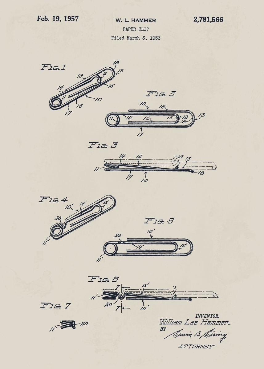 'Patent Drawing for a Paper Clip' Poster, picture, metal print, paint ...