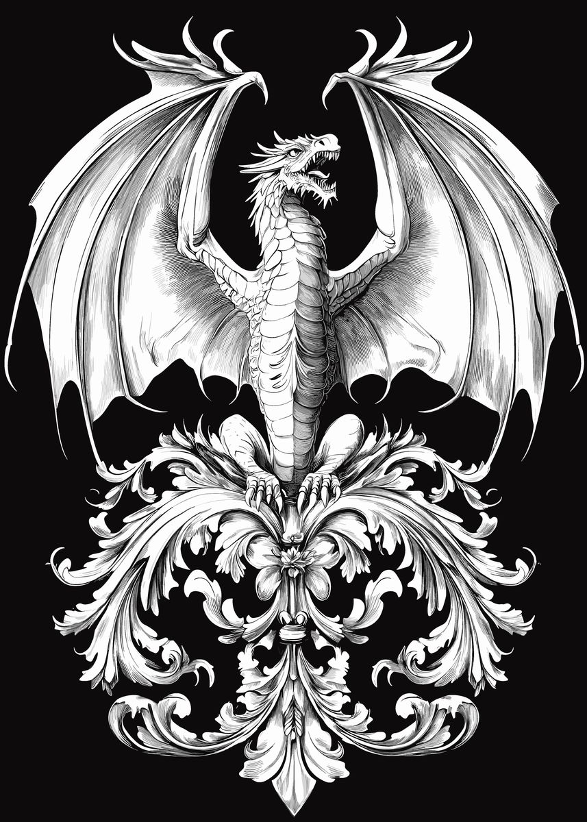 'Baroque Dragon with Wings Spread' Poster, picture, metal print, paint ...