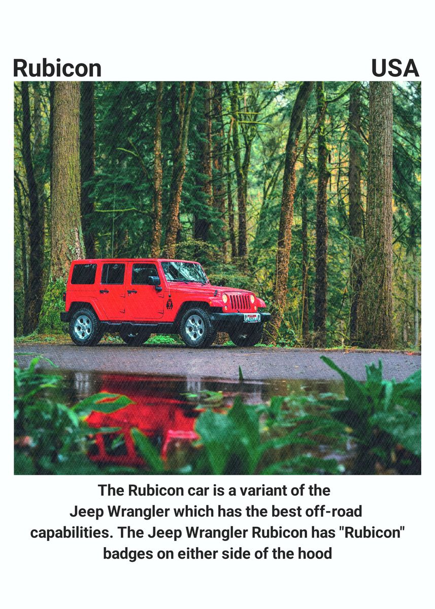 'Red Jeep Wrangler Rubicon' Poster, picture, metal print, paint by ...