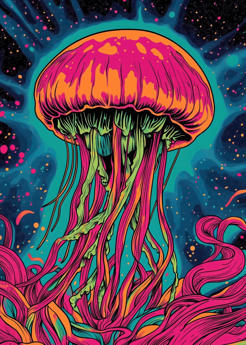'Psychedelic Jellyfish Art' Poster, picture, metal print, paint by ...