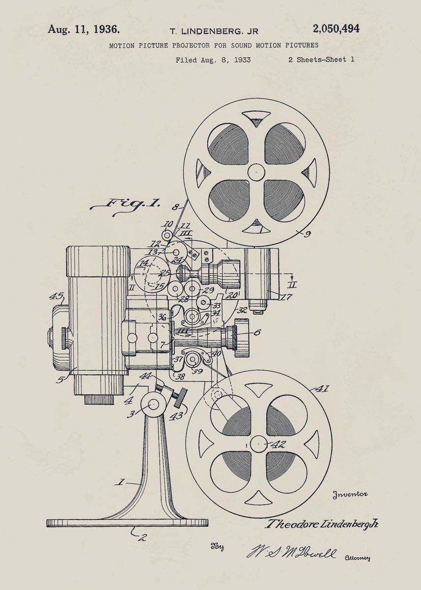 'Film Projector Patent' Poster, picture, metal print, paint by ...