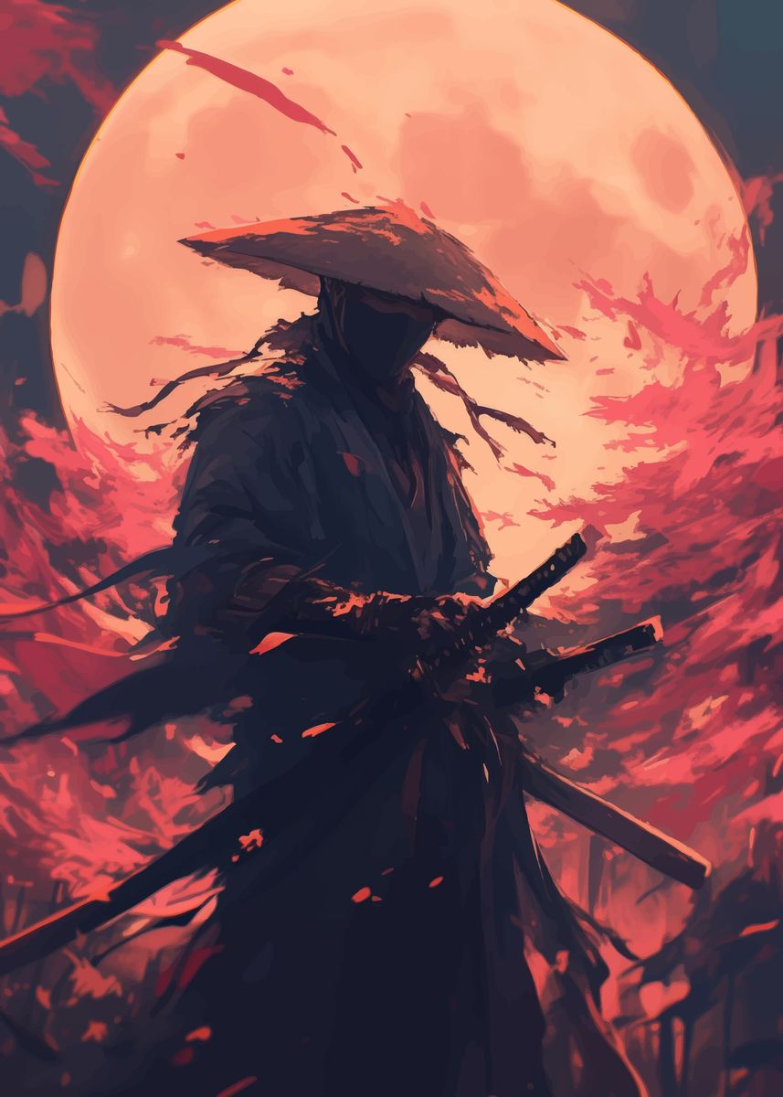 'Samurai Under Blood Moon' Poster, picture, metal print, paint by ...