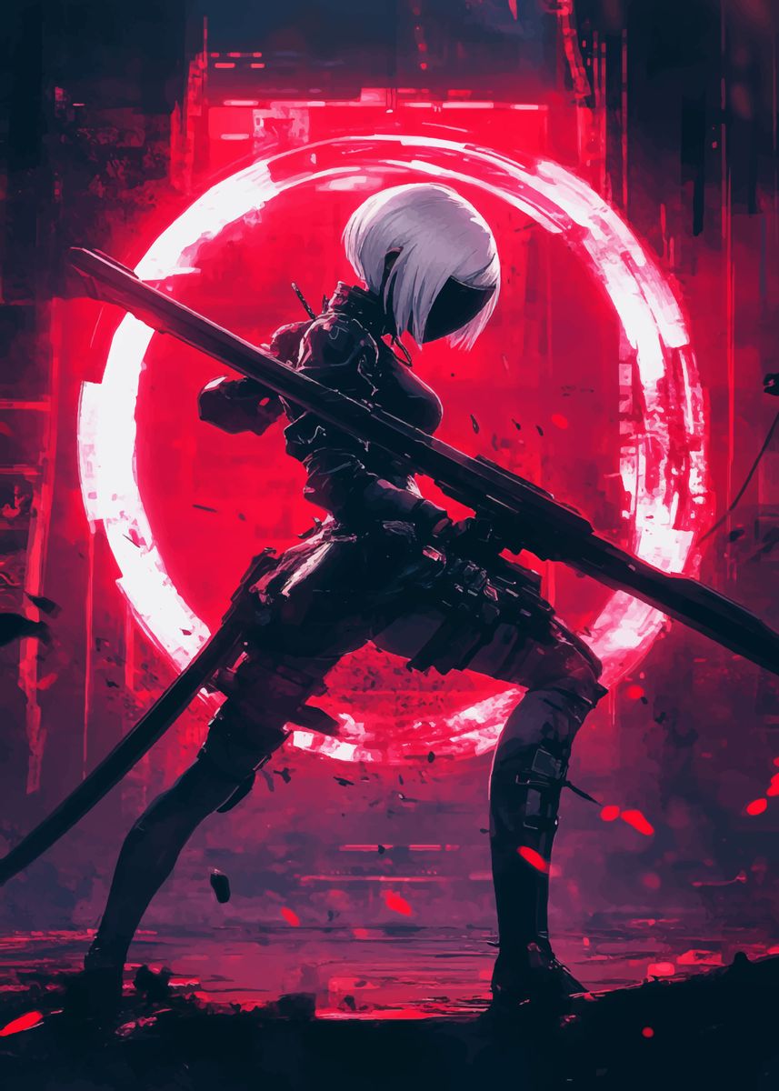 '2B Cyberpunk Anime Art' Poster, picture, metal print, paint by in here ...