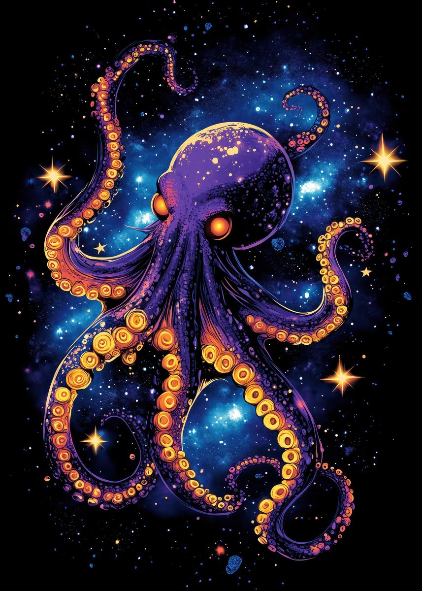 'Cosmic Octopus' Poster, picture, metal print, paint by Spooky Blob ...