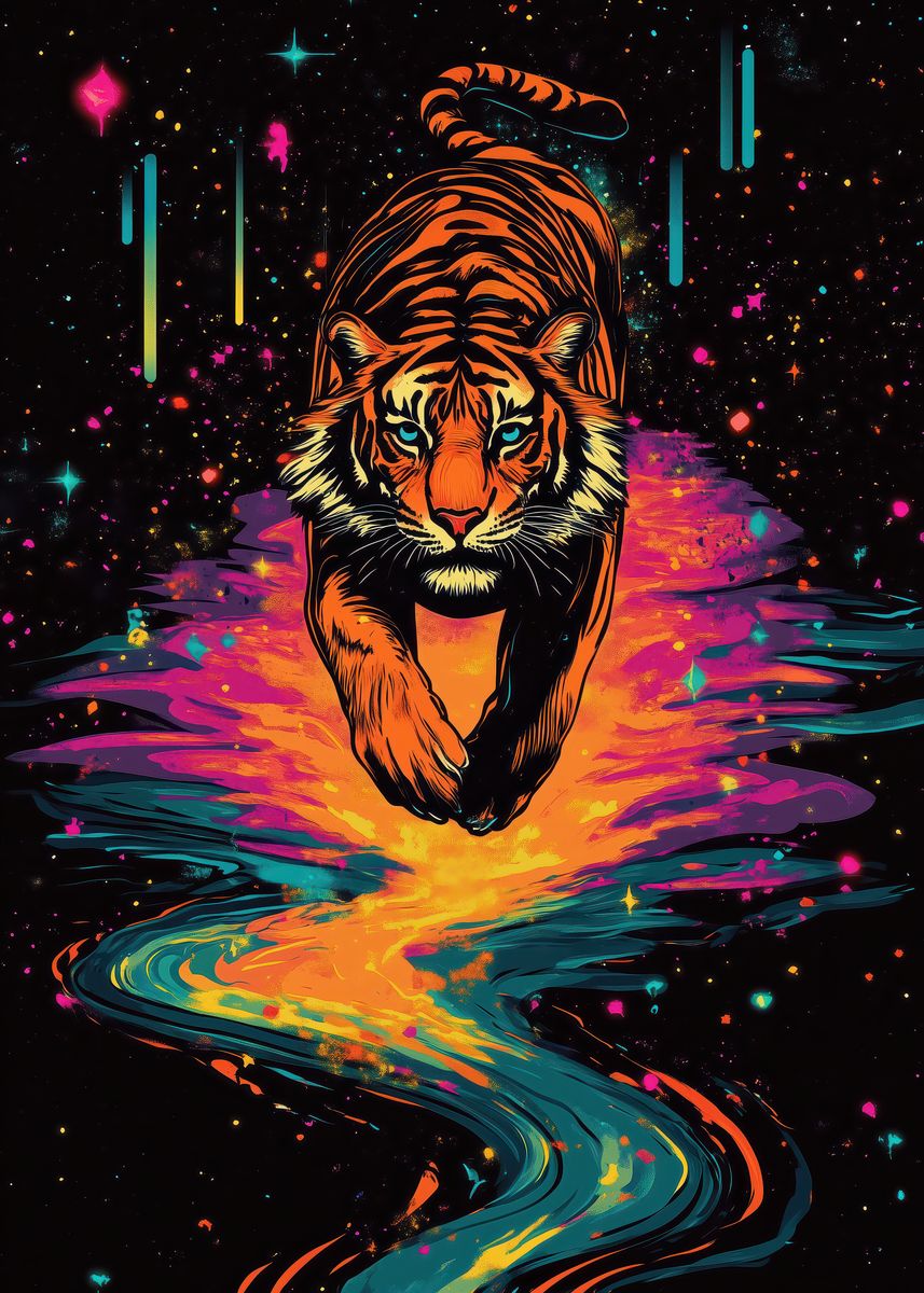 'Tiger in Space' Poster, picture, metal print, paint by Spooky Blob ...