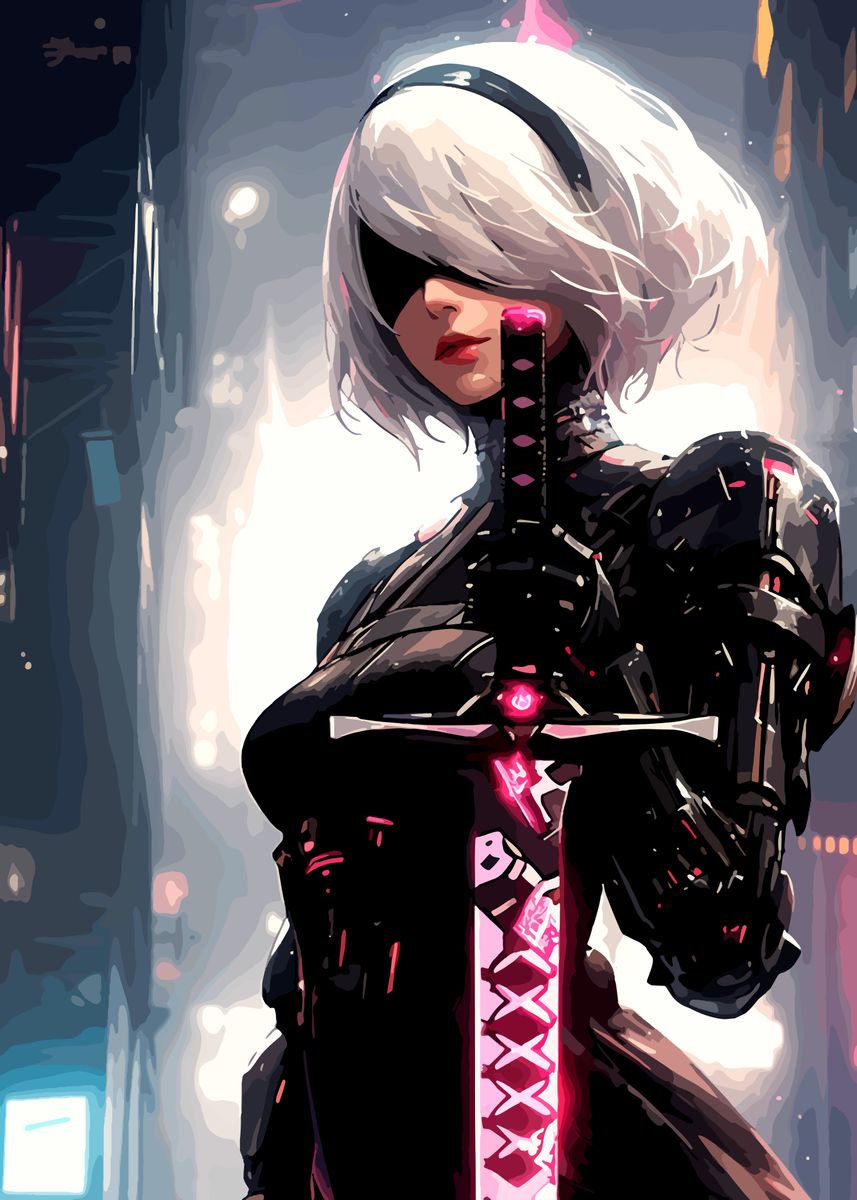 '2B Cyberpunk Anime' Poster, picture, metal print, paint by brandil ...