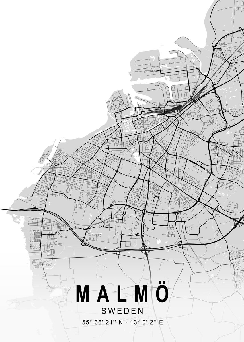 'Malmö Light City Map' Poster, picture, metal print, paint by ...