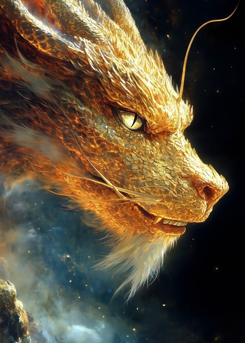 'Golden Dragon Portrait' Poster, picture, metal print, paint by ...