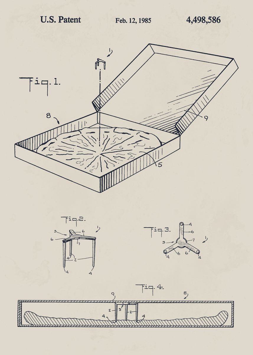 'Pizza Box Patent Illustration' Poster, picture, metal print, paint by ...