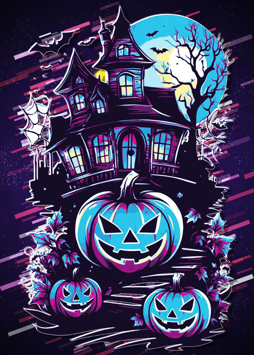 'Halloween Haunted House' Poster, picture, metal print, paint by Nusi ...