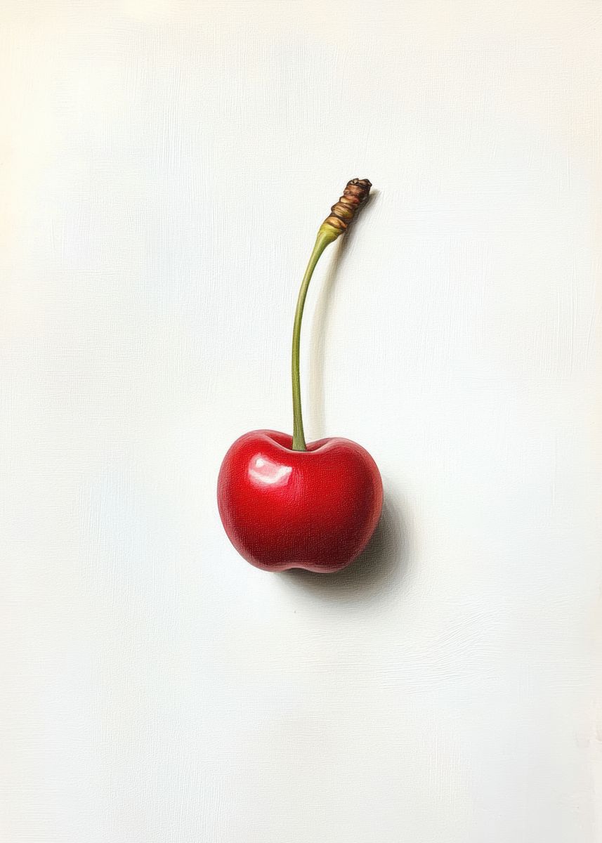'Single Red Cherry' Poster, picture, metal print, paint by Ryu | Displate