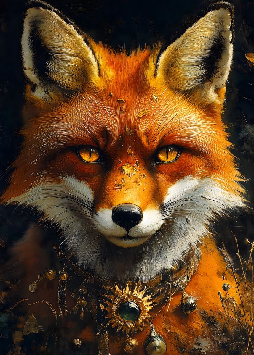 'Golden Fox Portrait ' Poster, picture, metal print, paint by ...