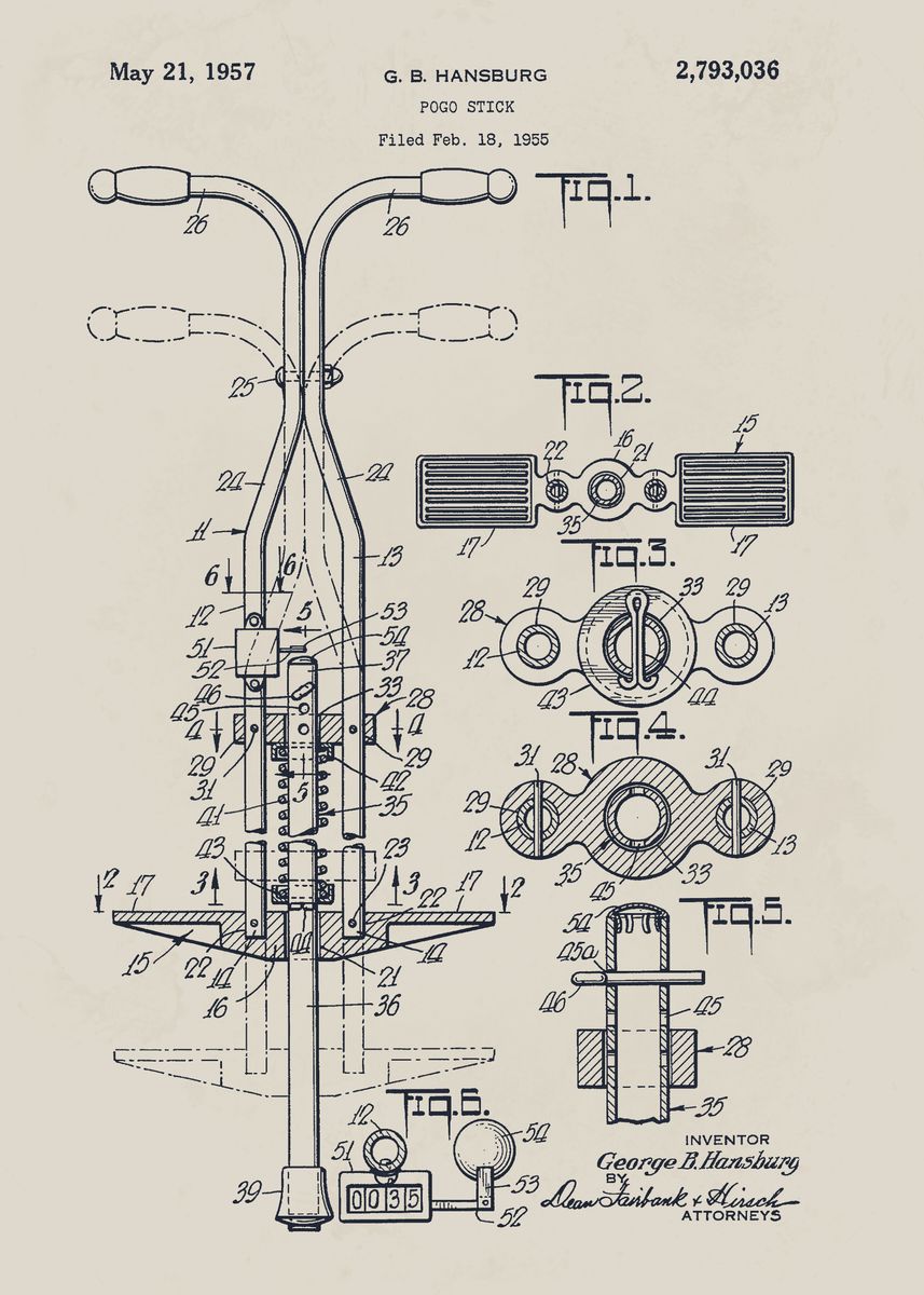 'Pogo Stick Patent Drawing' Poster, picture, metal print, paint by ...