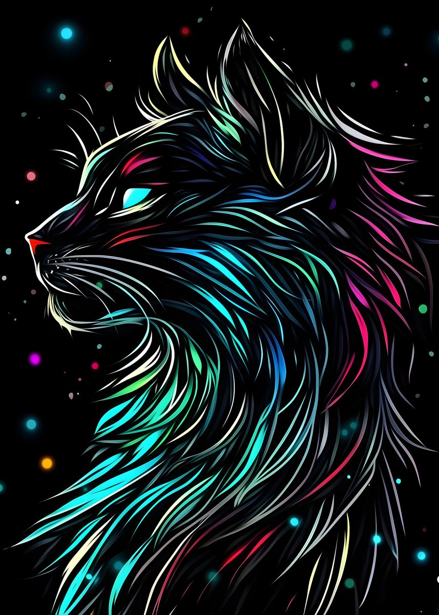 'Neon Cat Portrait' Poster, picture, metal print, paint by Dennis Mayer ...