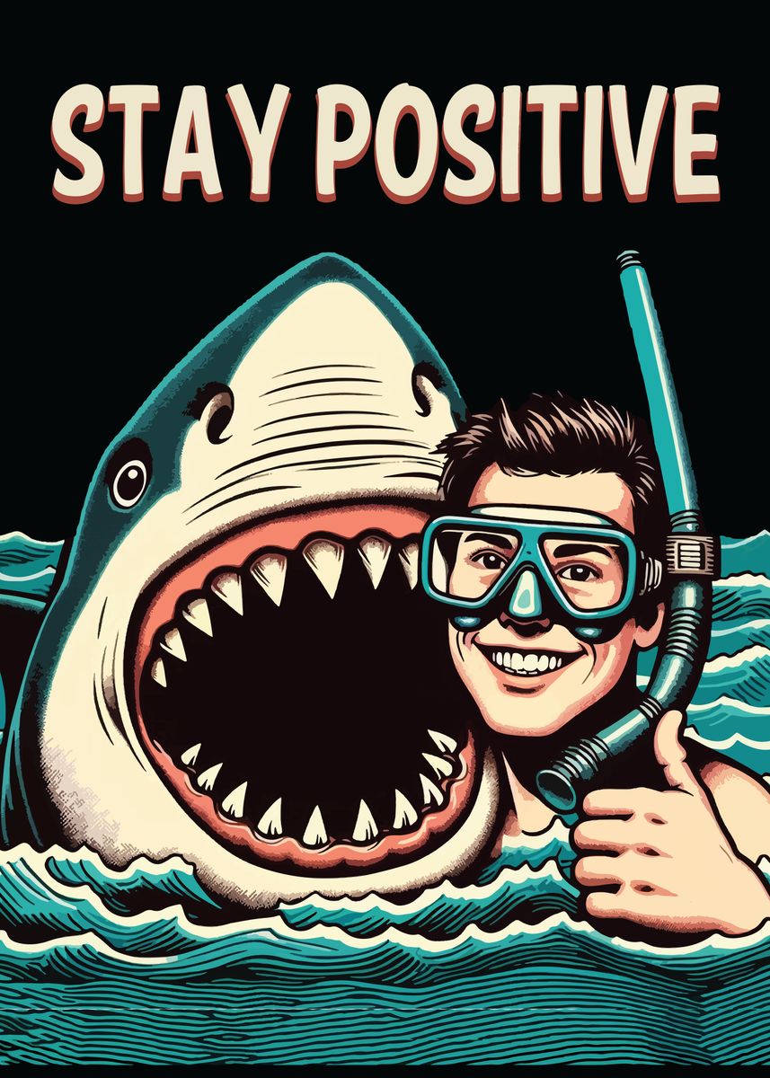 'Stay Positive Shark Funny' Poster, picture, metal print, paint by ...