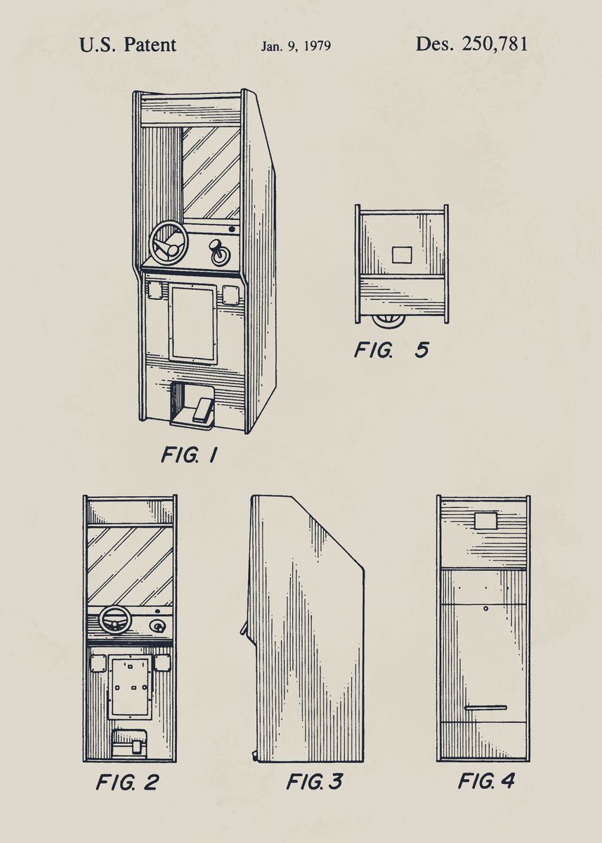 'Arcade Machine Patent Drawing' Poster, picture, metal print, paint by ...