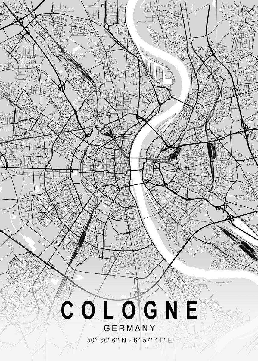 'Cologne Light City Map' Poster, picture, metal print, paint by ...