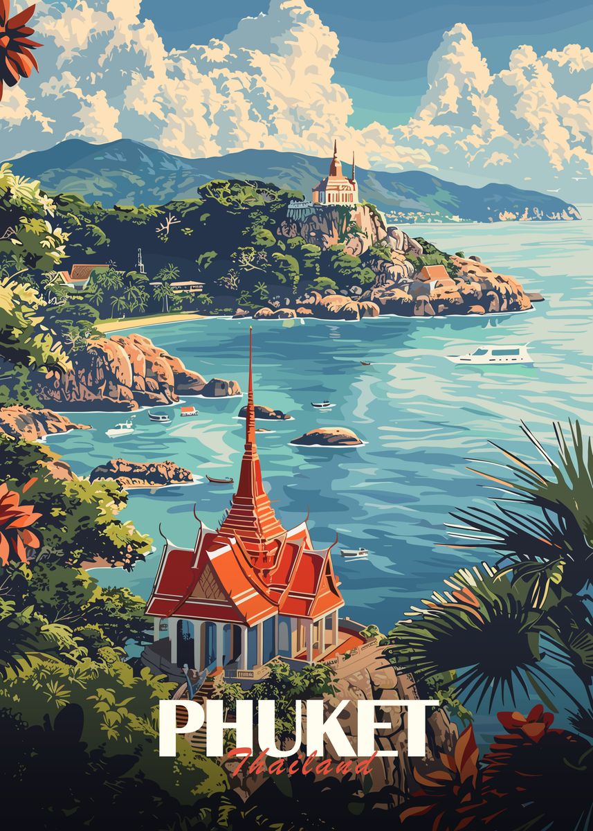 'Phuket Thailand Travel Poster' Poster, picture, metal print, paint by ...