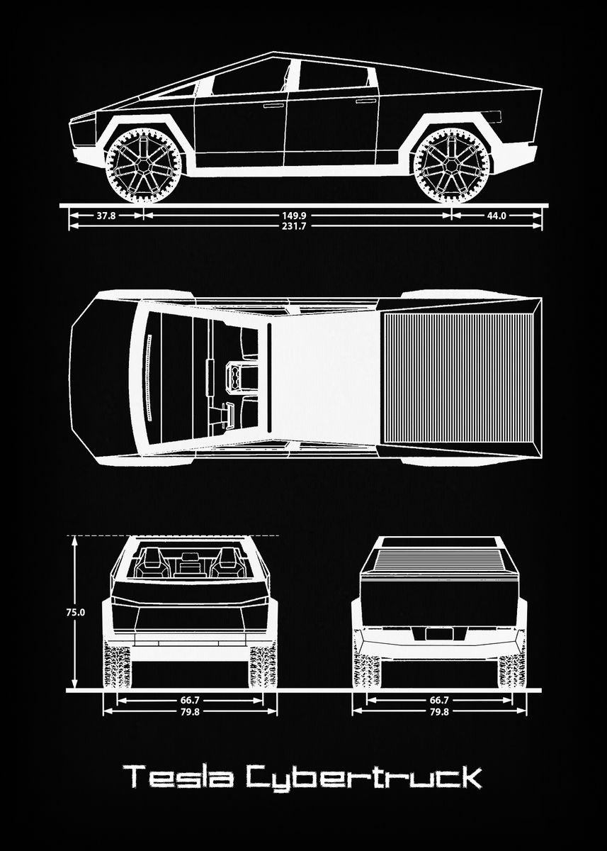 'Tesla Cybertruck' Poster, picture, metal print, paint by Blueprint ...
