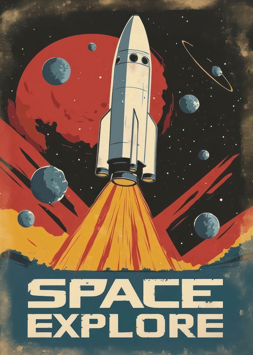 'Space Rocket Launch Poster' Poster, picture, metal print, paint by ...