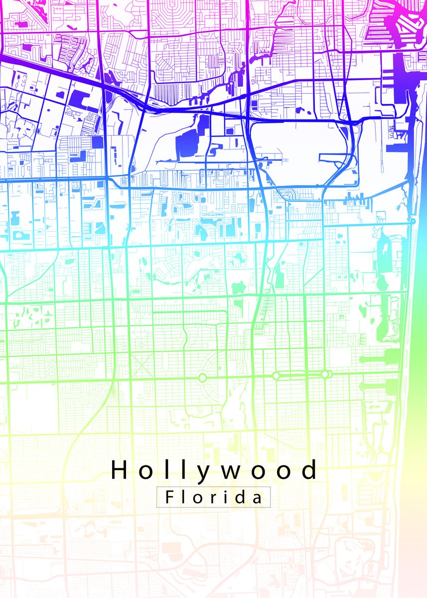 'Hollywood Florida Map' Poster, picture, metal print, paint by Mapique ...