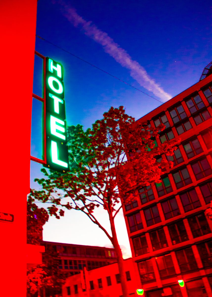 'Neon Hotel Sign' Poster, picture, metal print, paint by Liart | Displate