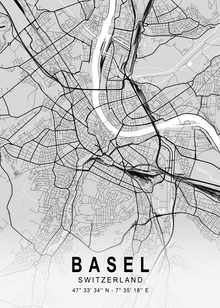 'Basel Light City Map' Poster, picture, metal print, paint by ...