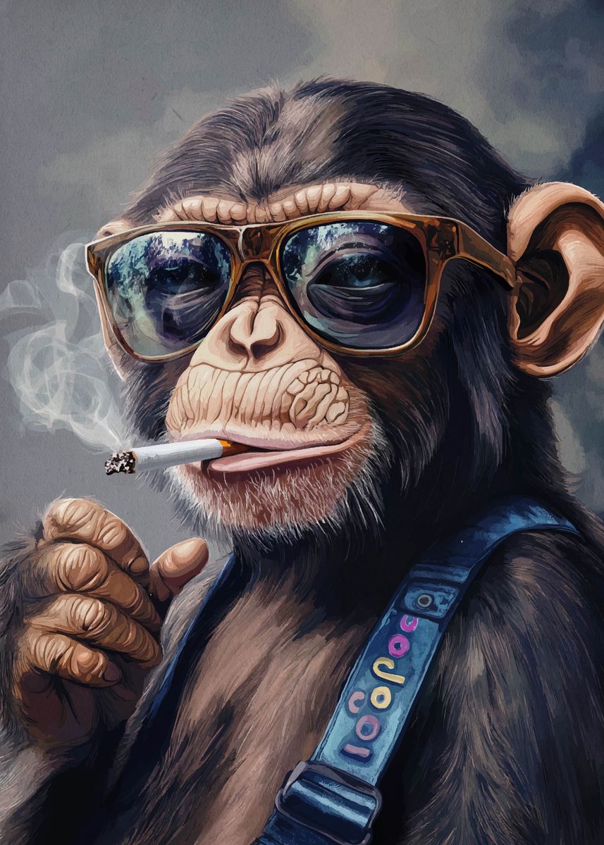 'Cool Monkey with Sunglasses' Poster, picture, metal print, paint by ...