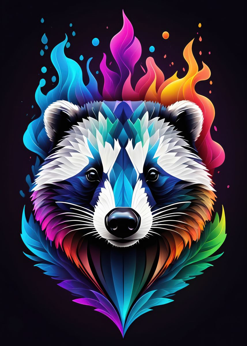 'Rainbow Raccoon' Poster, picture, metal print, paint by vieninsweden ...