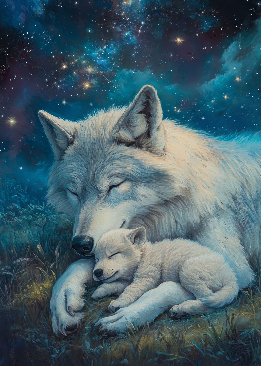 'Wolf Heart in the Sea of Stars' Poster, picture, metal print, paint by ...