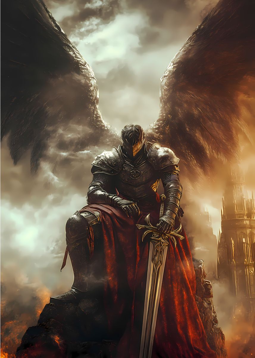 'Dark Knight with Angel Wings' Poster, picture, metal print, paint by ...