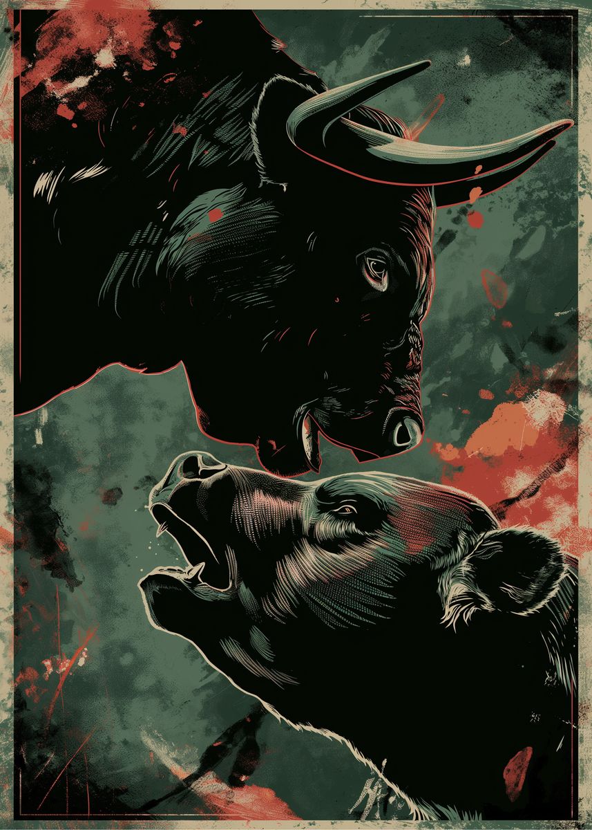 'Bulls vs Bears' Poster, picture, metal print, paint by Neotharas Bauer ...