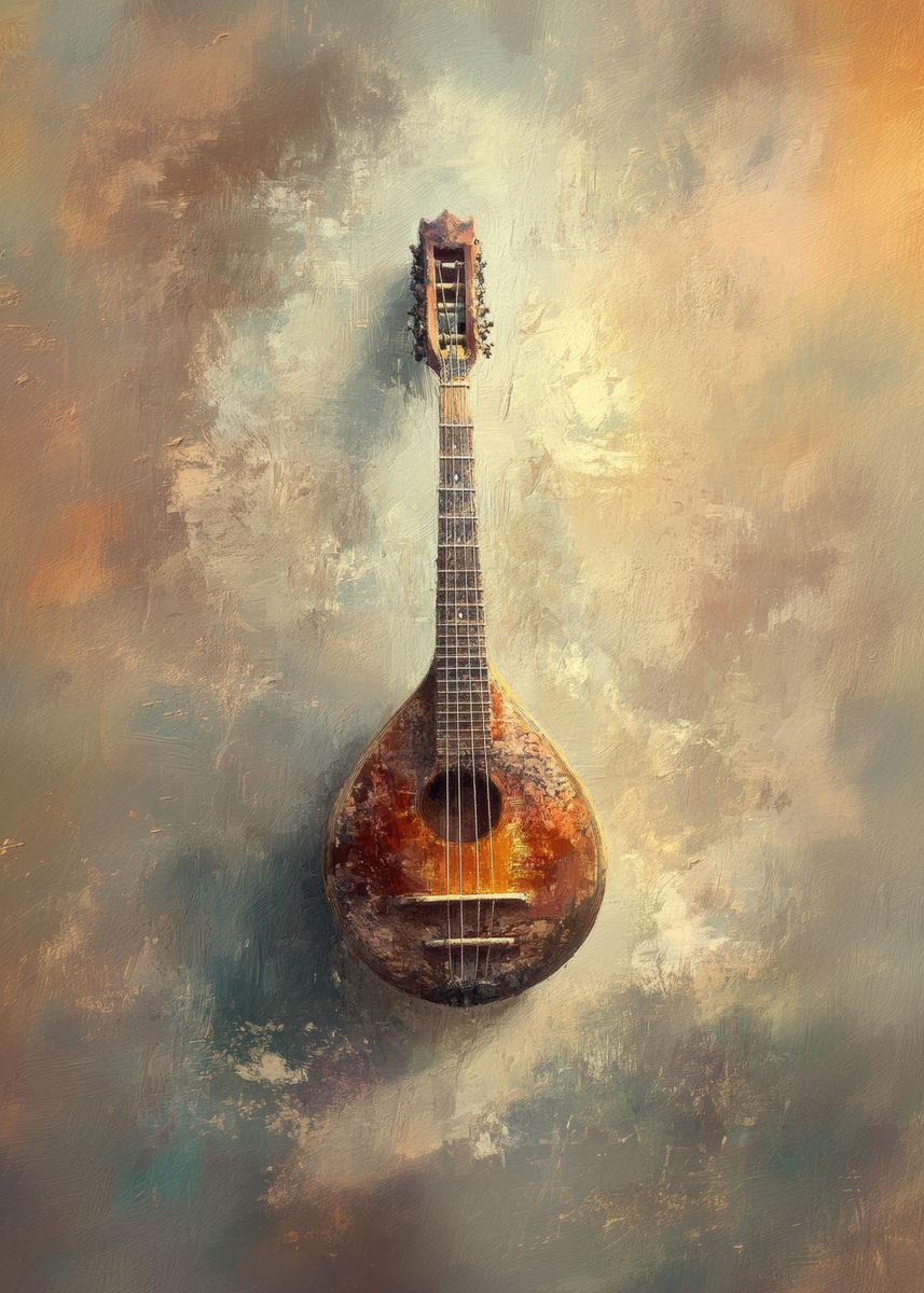 'Vintage Mandolin Painting' Poster, picture, metal print, paint by | Displate