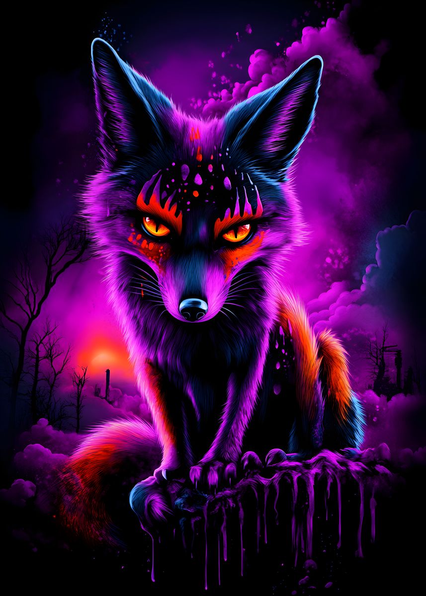 'Neon Fox' Poster, picture, metal print, paint by Elopxl | Displate