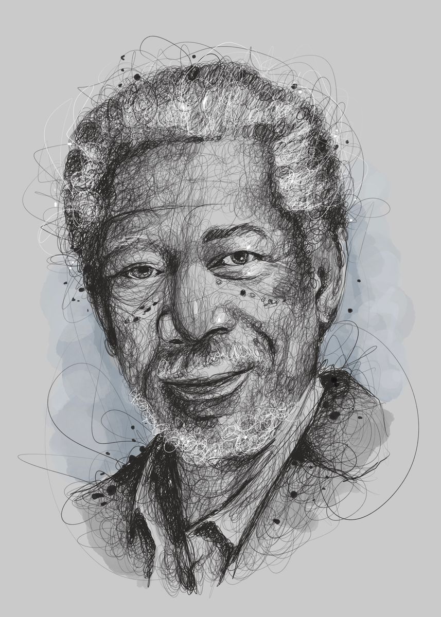 'Morgan Freeman Line Art Portrait' Poster, picture, metal print, paint ...