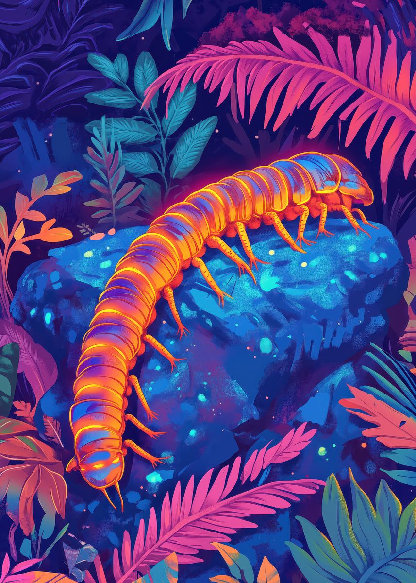 'Neon Centipede' Poster, picture, metal print, paint by Spooky Blob ...