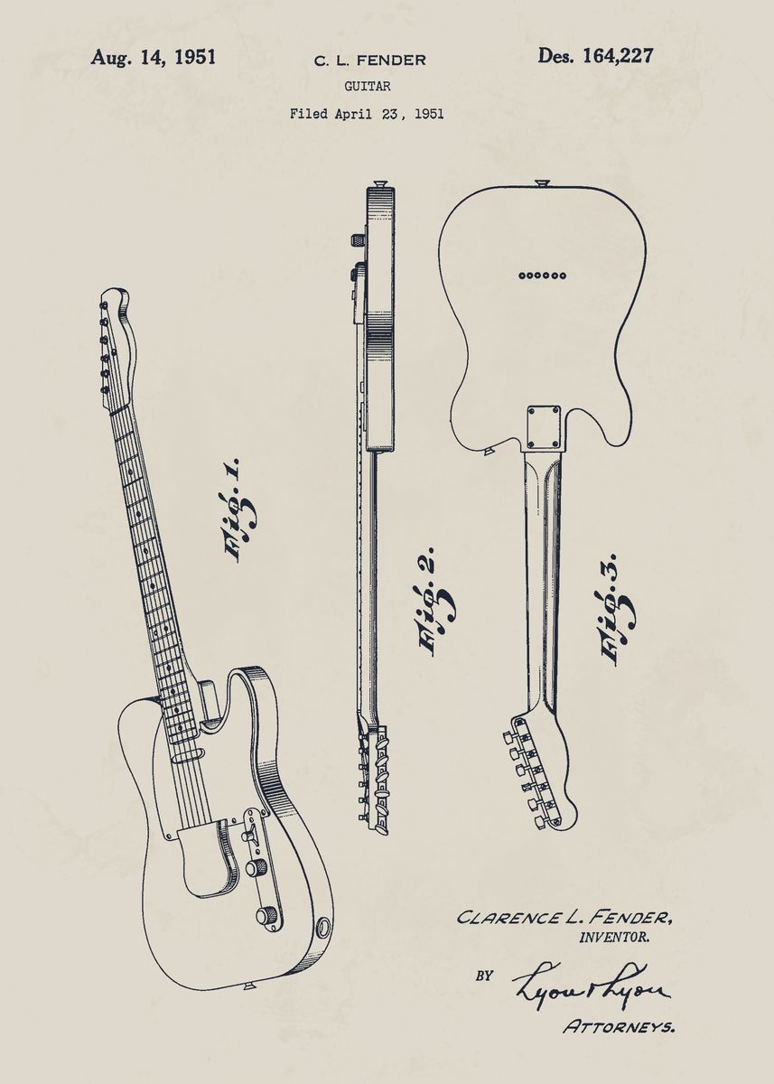 '1951 Fender Telecaster Guitar Patent' Poster, picture, metal print ...