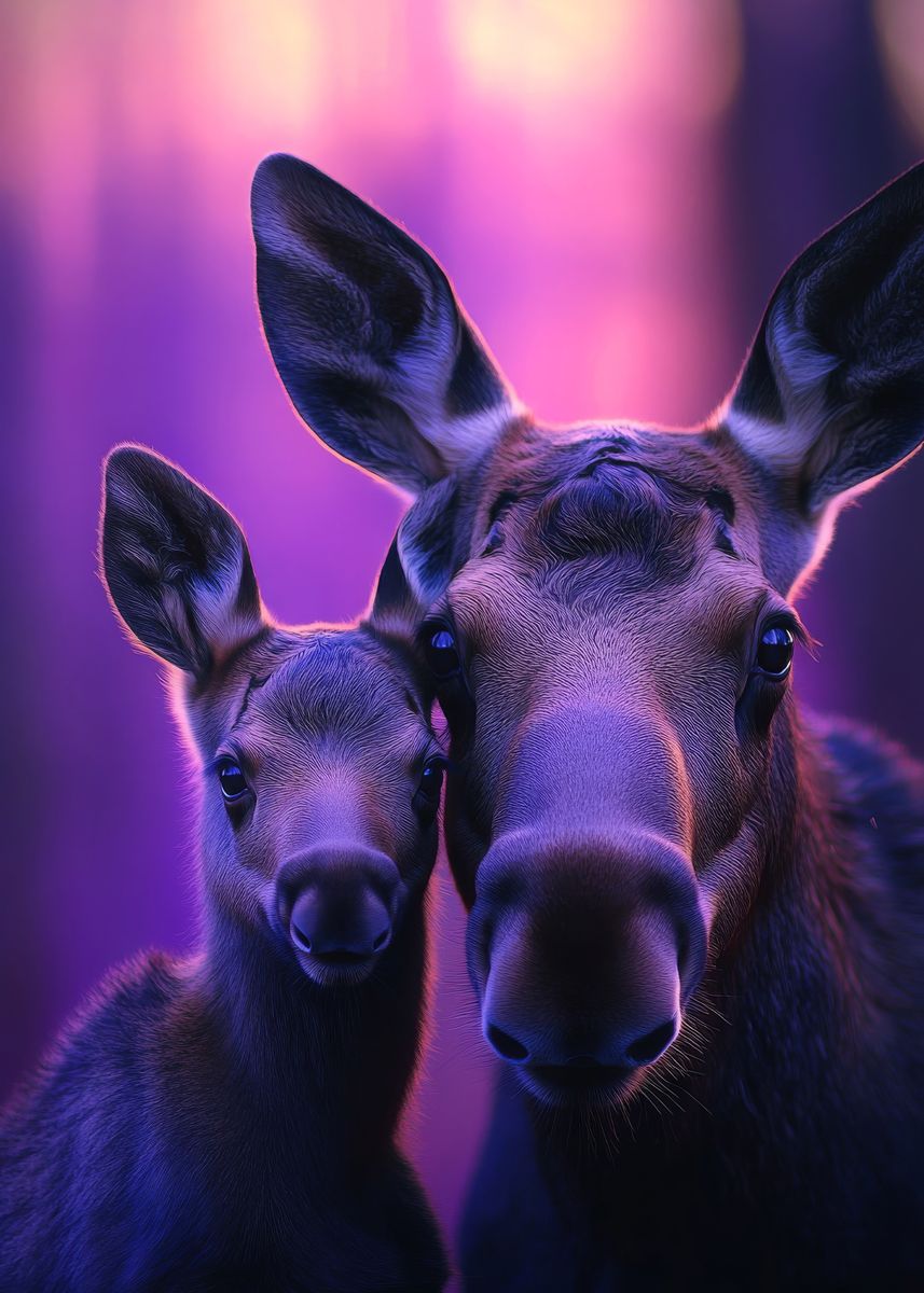 'Mother Moose and Calf' Poster, picture, metal print, paint by Oliver ...