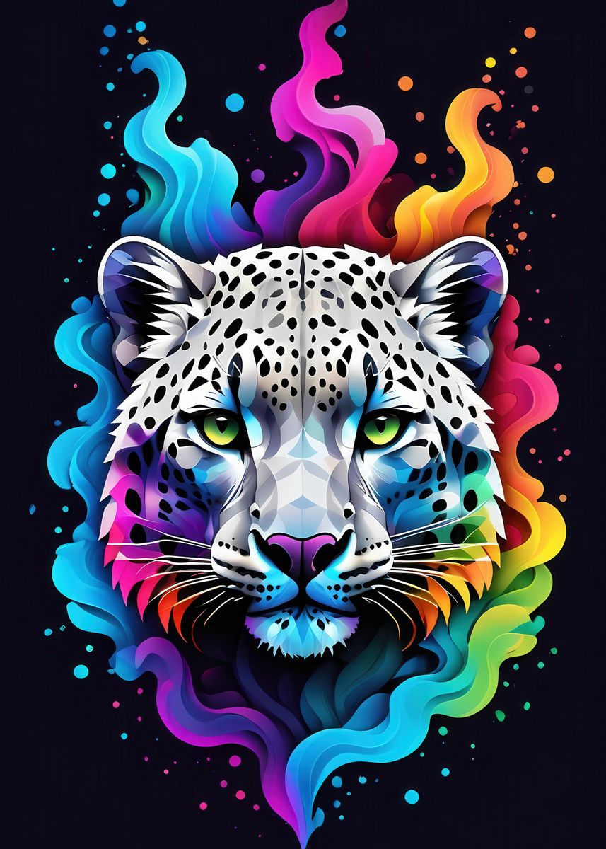 'Snow Leopard in Color Burst' Poster, picture, metal print, paint by ...