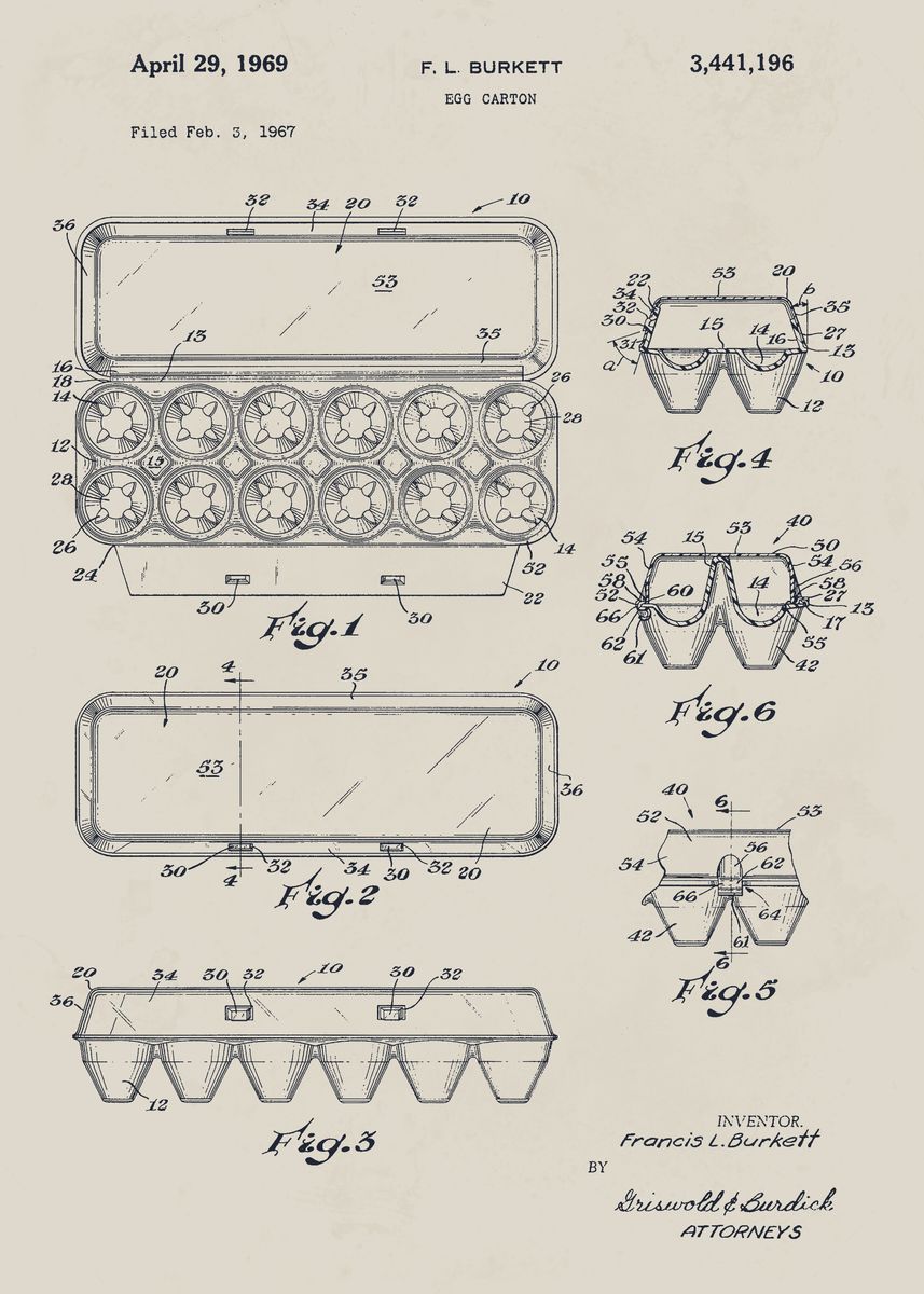 'Egg Carton Patent Drawing' Poster, picture, metal print, paint by ...