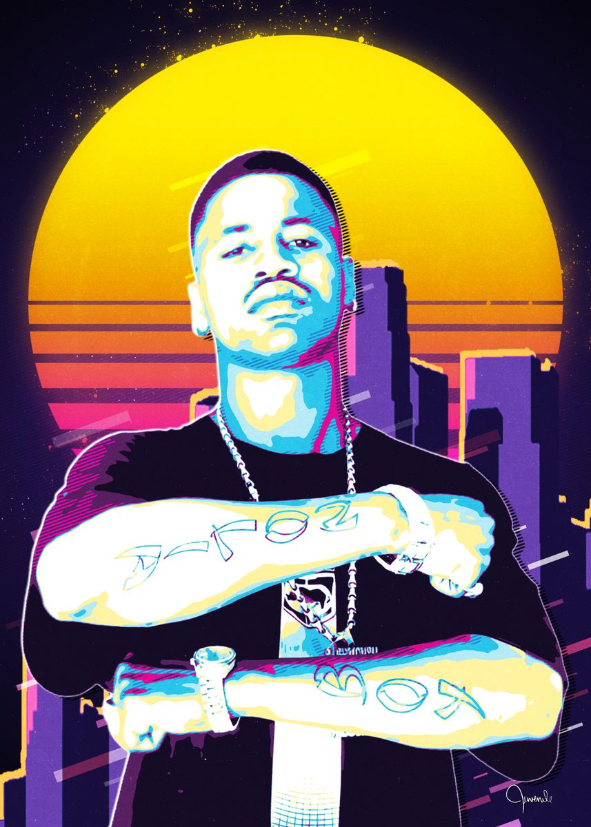 'Juvenile Retro 80s Rapper Portrait' Poster, picture, metal print ...