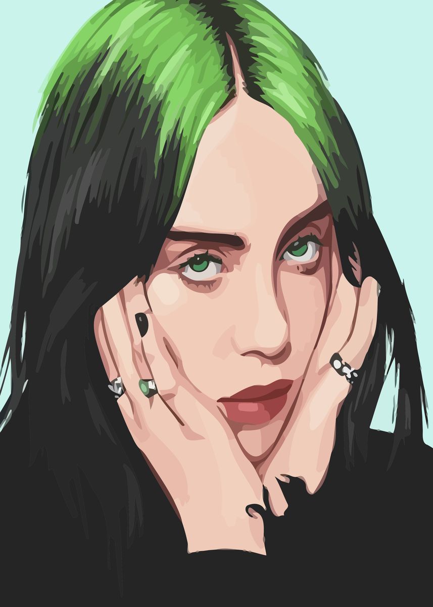 'Billie Eilish Digital Portrait' Poster, picture, metal print, paint by ...